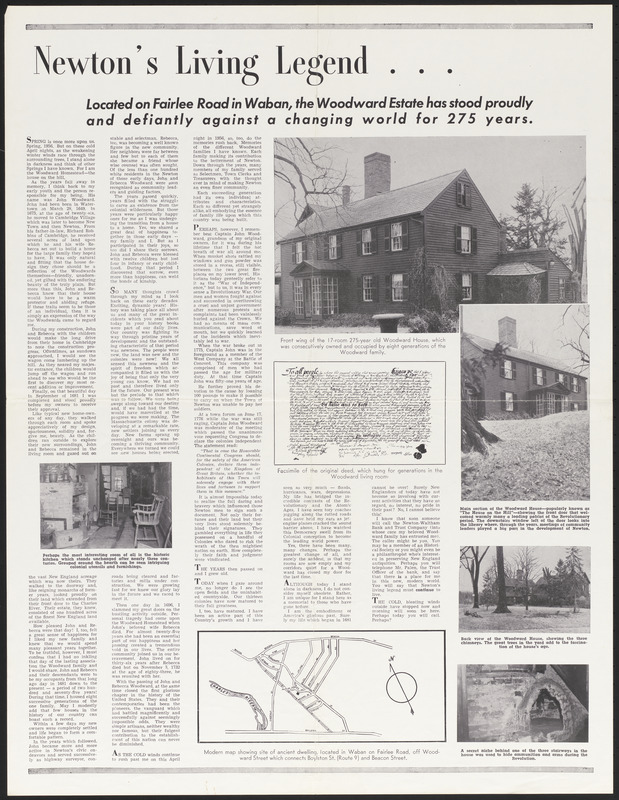 Newton’s living legend-- located on Fairlee Road in Waban, the Woodward ...