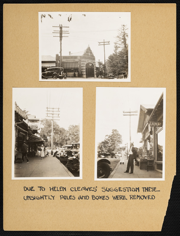 Waban Square with utility poles - Digital Commonwealth