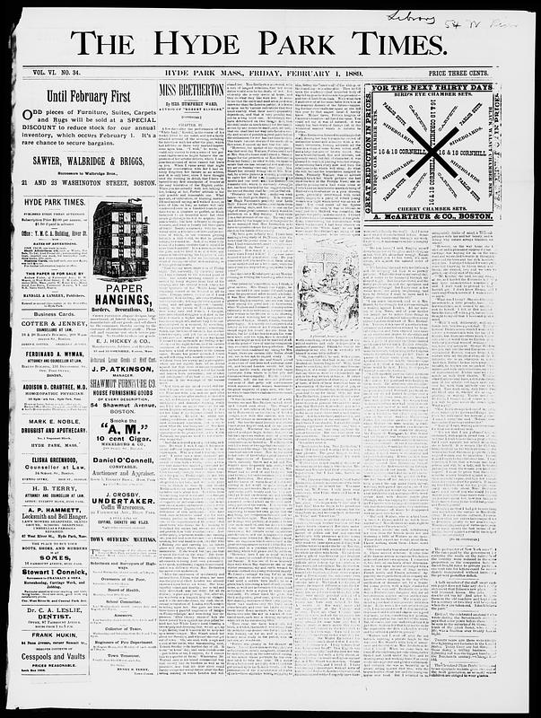 The Hyde Park Times. February 01, 1889 - Digital Commonwealth