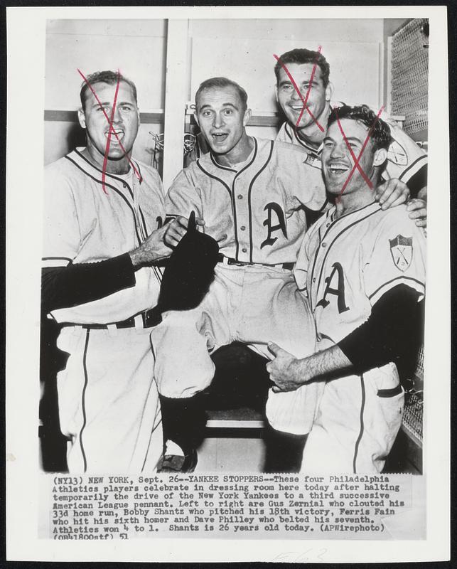 Yankee Stoppers--These four Philadelphia Athletics players celebrate in ...