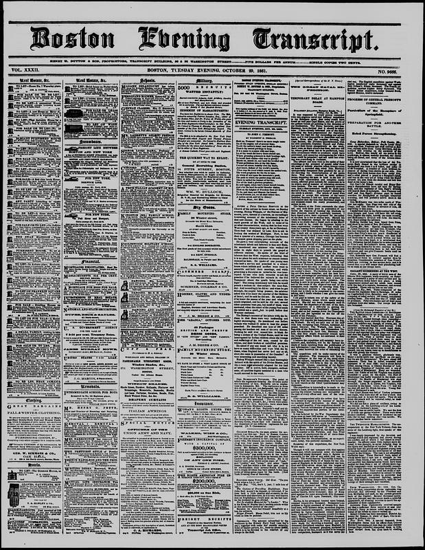 Boston Evening Transcript. October 29, 1861 - Digital Commonwealth