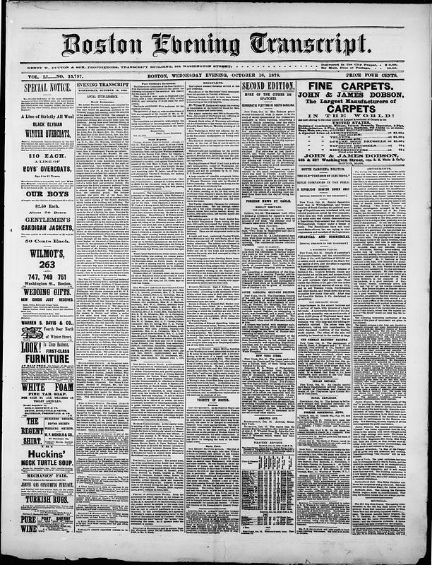 Boston Evening Transcript. October 16, 1878 - Digital Commonwealth