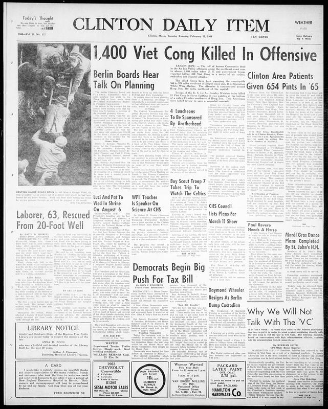 Clinton Daily Item. February 15, 1966 - Digital Commonwealth