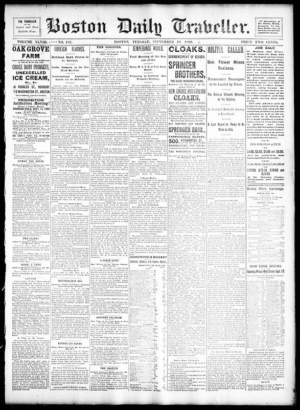Boston Daily Traveller. September 13, 1892 - Digital Commonwealth
