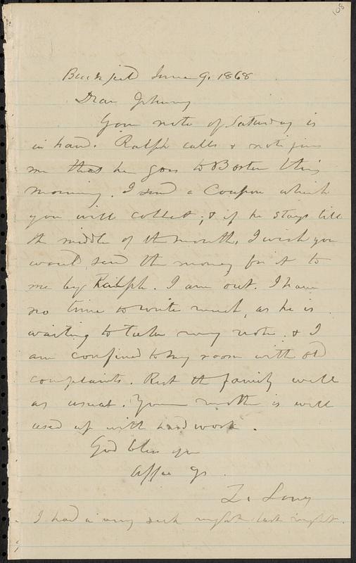 Letter from Zadoc Long to John D. Long, June 9, 1868 - Digital Commonwealth