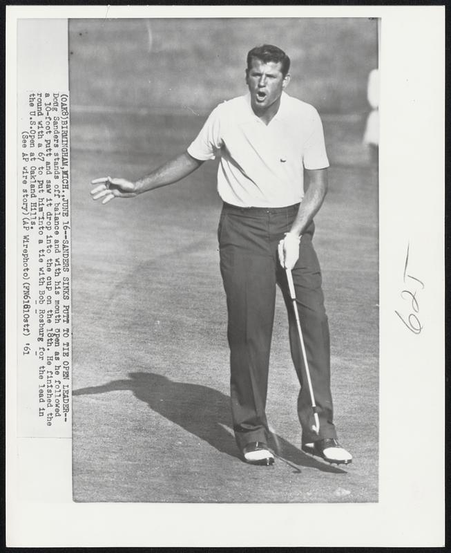 Sanders Sinks Putt to Tie Open Leader-- Doug Sanders stands off balance ...