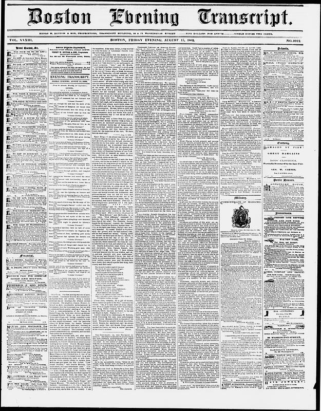 Boston Evening Transcript. August 15, 1862 - Digital Commonwealth