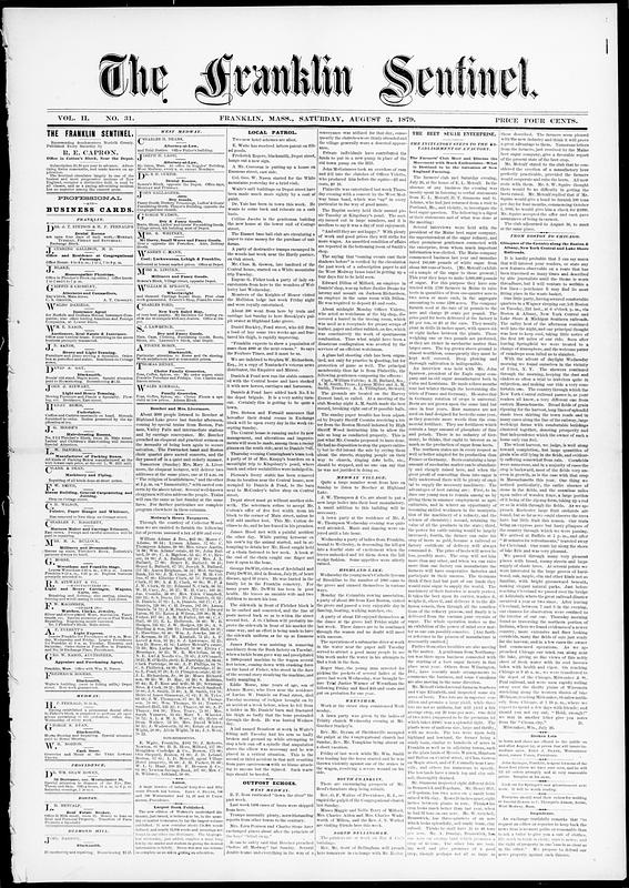 The Franklin Sentinel. August 02, 1879 - Digital Commonwealth