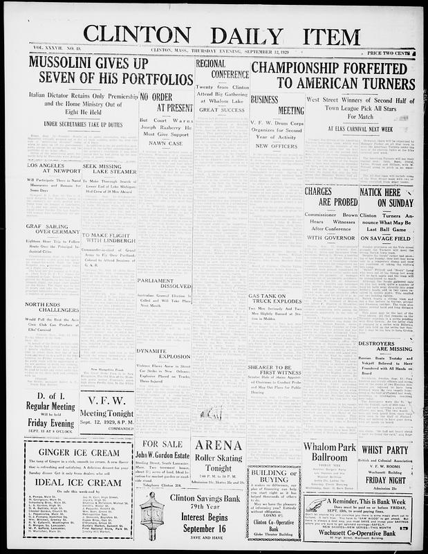 Clinton Daily Item. September 12, 1929 - Digital Commonwealth