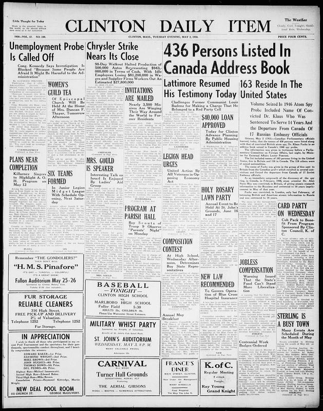 Clinton Daily Item. May 02, 1950 - Digital Commonwealth