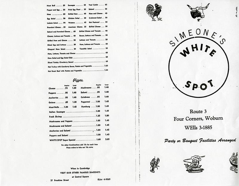 Simeone's White Spot menu - Digital Commonwealth