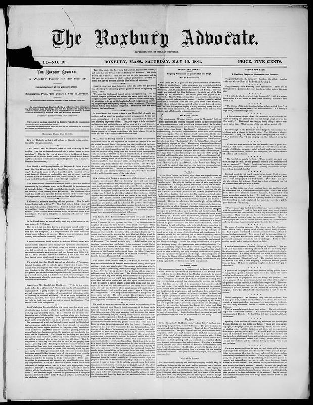 The Roxbury Advocate. May 10, 1884 - Digital Commonwealth