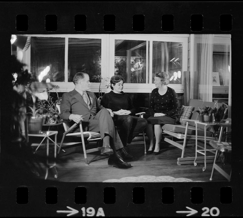 Robert, Lea, and Florence Pearson seated on patio - Digital Commonwealth