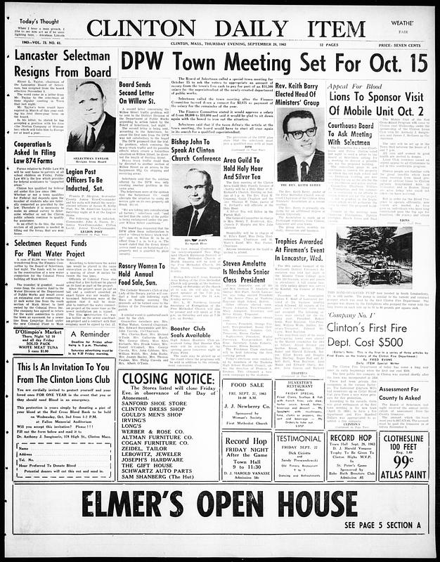 Clinton Daily Item. September 26, 1963 - Digital Commonwealth