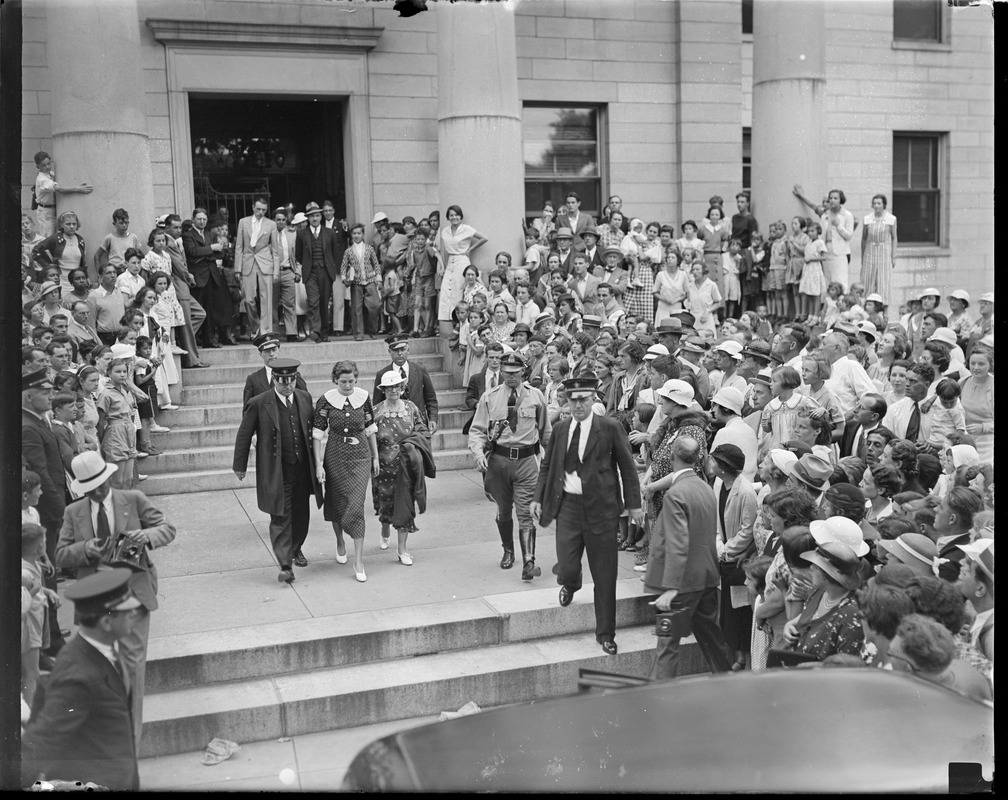 Norma and crowd at Dedham courthouse - Digital Commonwealth