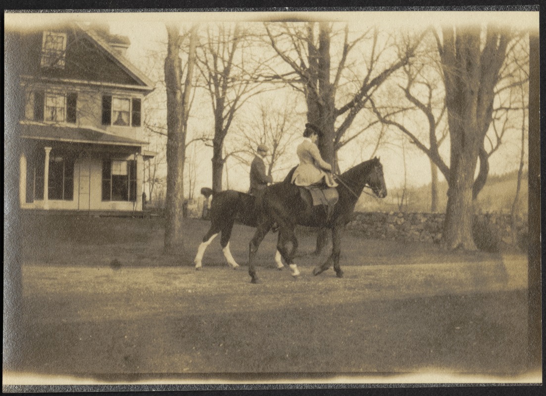 Ashdale Farm. Otto and Gertrude Kunhardt on horseback in front of main ...
