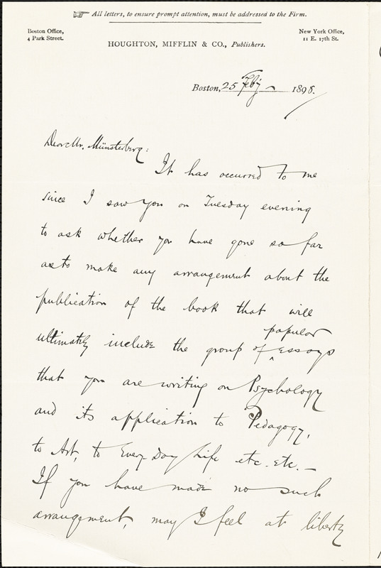 Page, Walter Hines, 1855-1918 autograph letter signed to Hugo ...