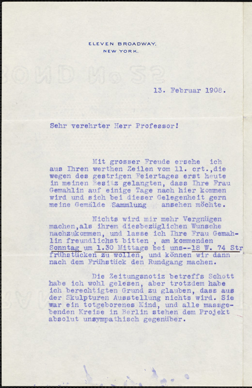 Reisinger, Hugo, 1856-1914 typed letter signed to Hugo Münsterberg, New ...