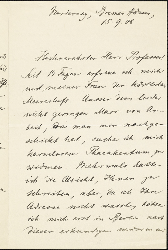 Schmidt, Friedrich autograph letter signed to Hugo Münsterberg ...