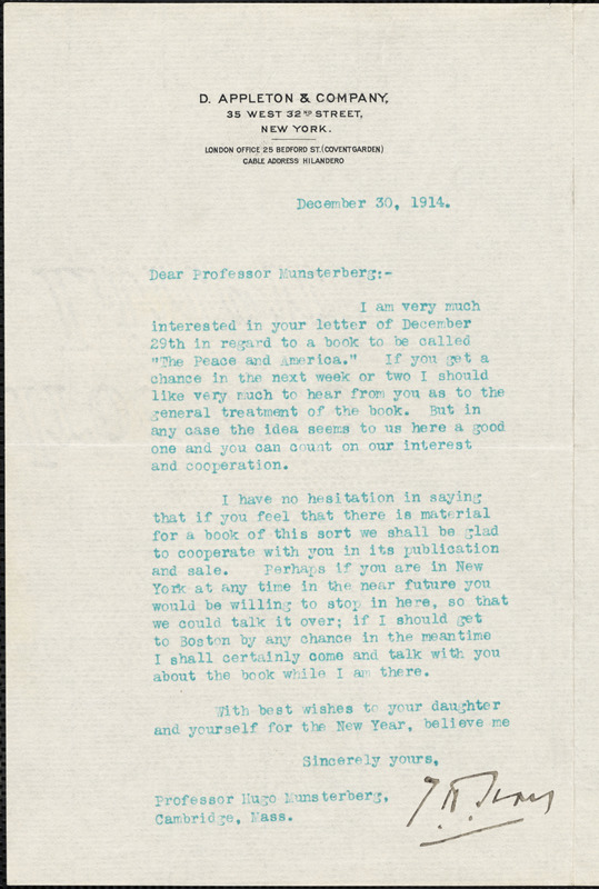 Sears, Joseph Hamblen, 1865-1946 typed letter signed to Hugo ...