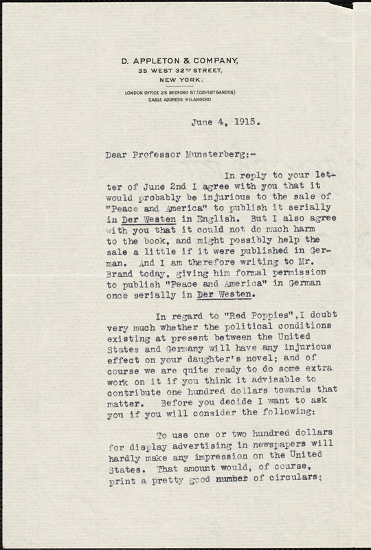 Sears, Joseph Hamblen, 1865-1946 typed letter signed to Hugo ...