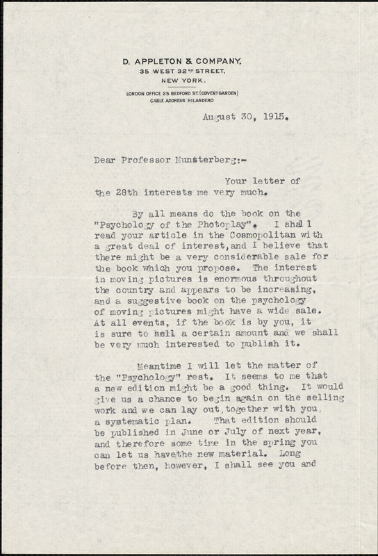 Sears, Joseph Hamblen, 1865-1946 typed letter signed to Hugo ...