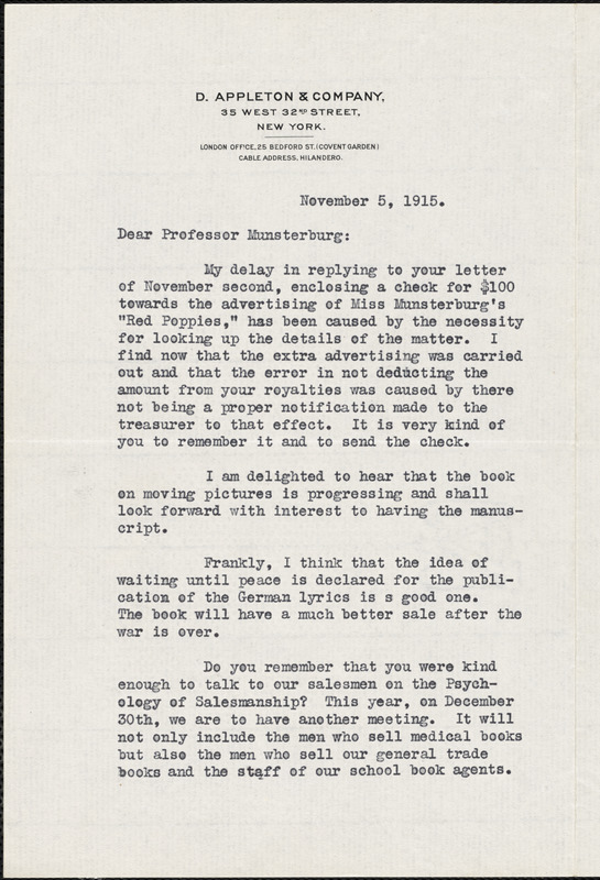 Sears, Joseph Hamblen, 1865-1946 typed letter signed to Hugo ...