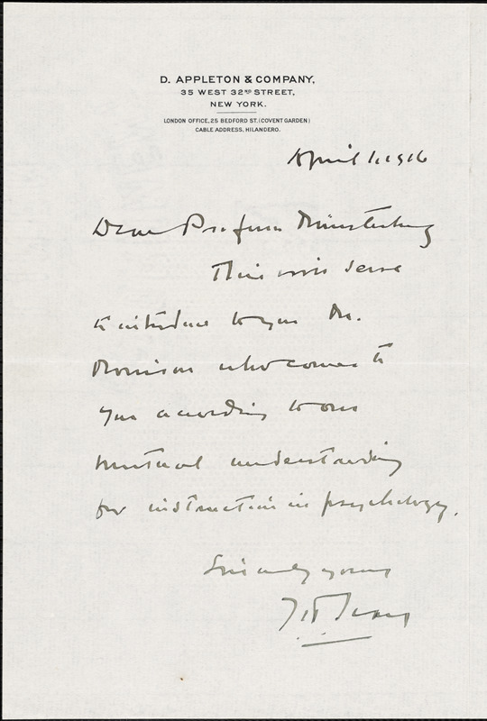 Sears, Joseph Hamblen, 1865-1946 autograph note signed to Hugo ...