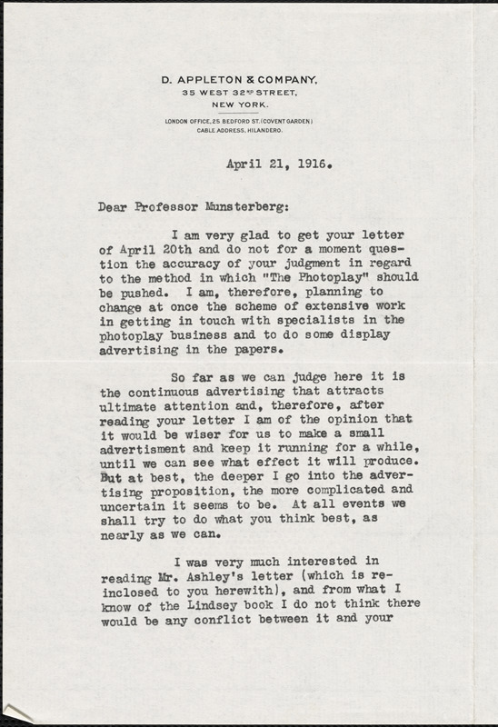 Sears, Joseph Hamblen, 1865-1946 typed letter signed to Hugo ...