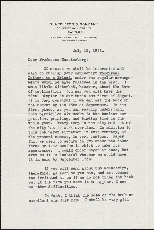 Sears, Joseph Hamblen, 1865-1946 typed letter signed to Hugo ...