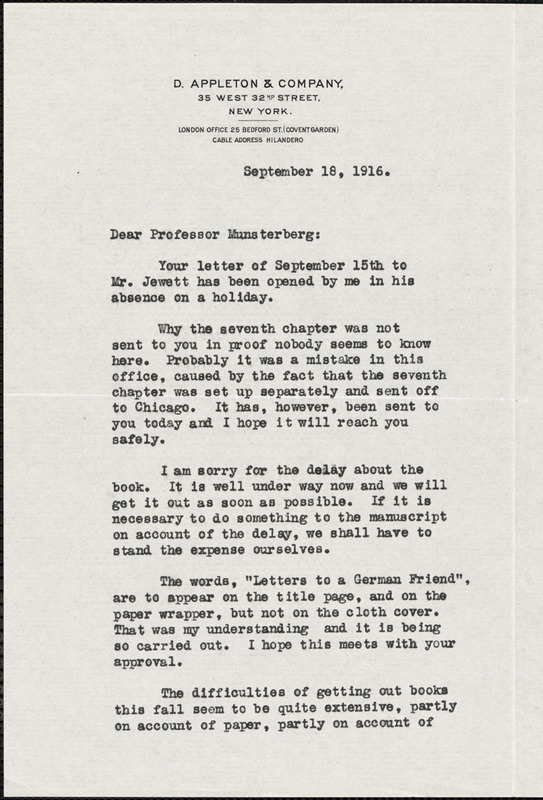 Sears, Joseph Hamblen, 1865-1946 typed letter signed to Hugo ...