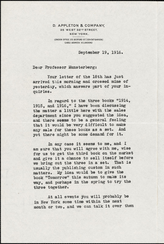 Sears, Joseph Hamblen, 1865-1946 typed letter signed to Hugo ...