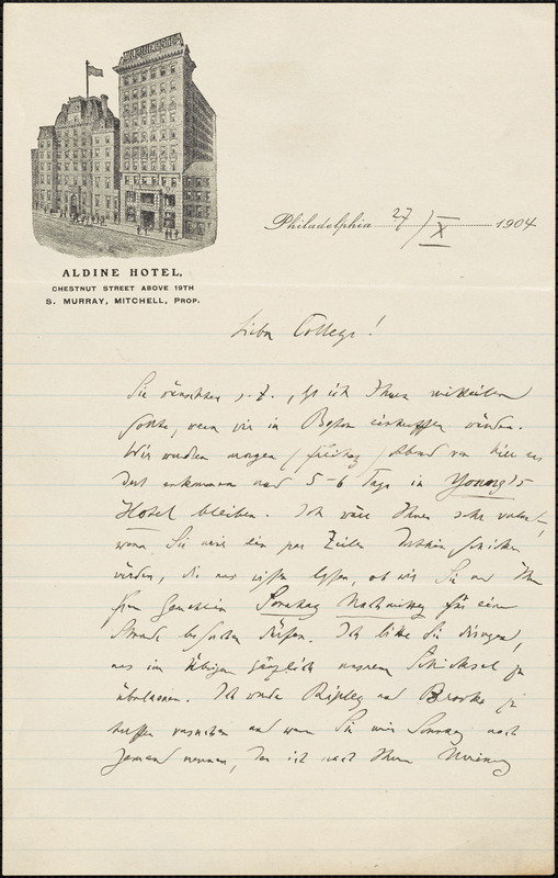 Weber, Max, 1864-1920 autograph letter signed to Hugo Münsterberg ...