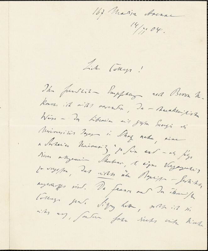Weber, Max, 1864-1920 autograph letter signed to Hugo Münsterberg, New ...