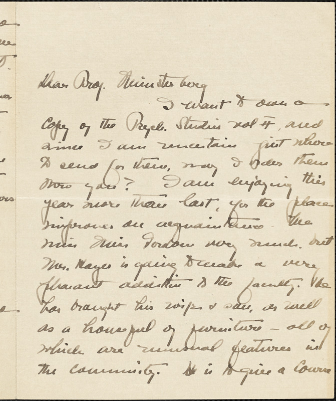 Wembridge, Eleanor Harris (Rowland), 1882-1944 autograph letter signed ...