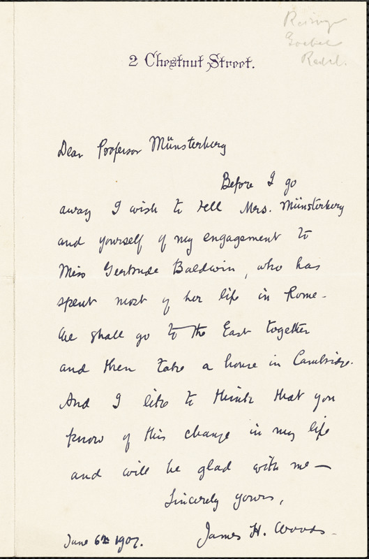 Woods, James Haughton, 1864-1935 autograph letter signed to Hugo ...