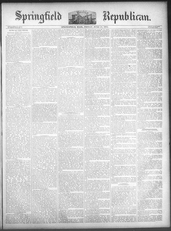 Springfield Weekly Republican. June 15, 1883 - Digital Commonwealth