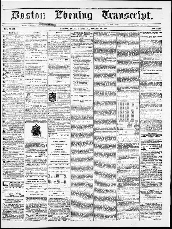 Boston Evening Transcript. August 30, 1864 - Digital Commonwealth