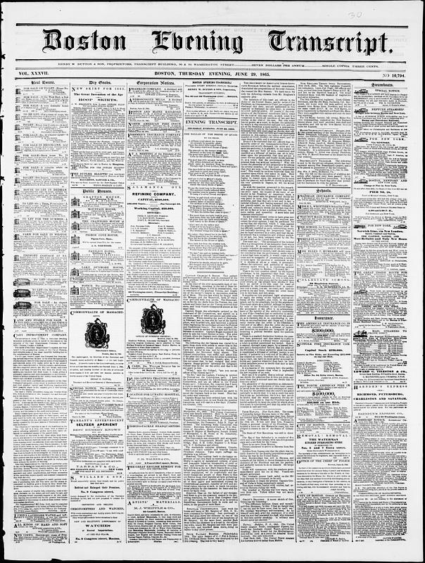 Boston Evening Transcript. June 29, 1865 - Digital Commonwealth