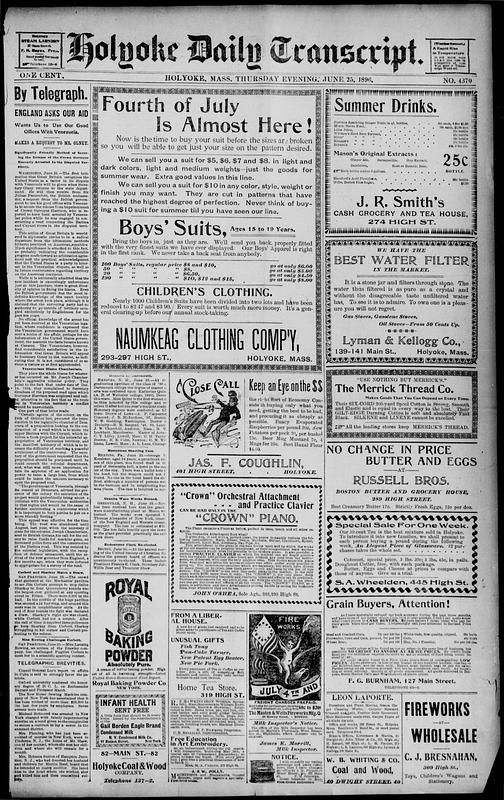 The Holyoke Daily Transcript. June 25, 1896 - Digital Commonwealth