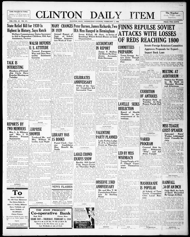 Clinton Daily Item. February 07, 1940 - Digital Commonwealth