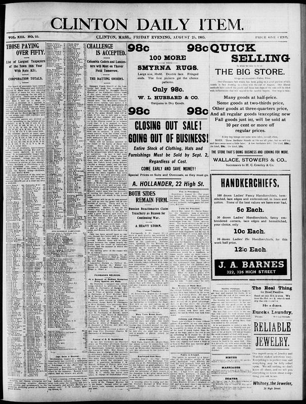 Clinton Daily Item. August 25, 1905 - Digital Commonwealth