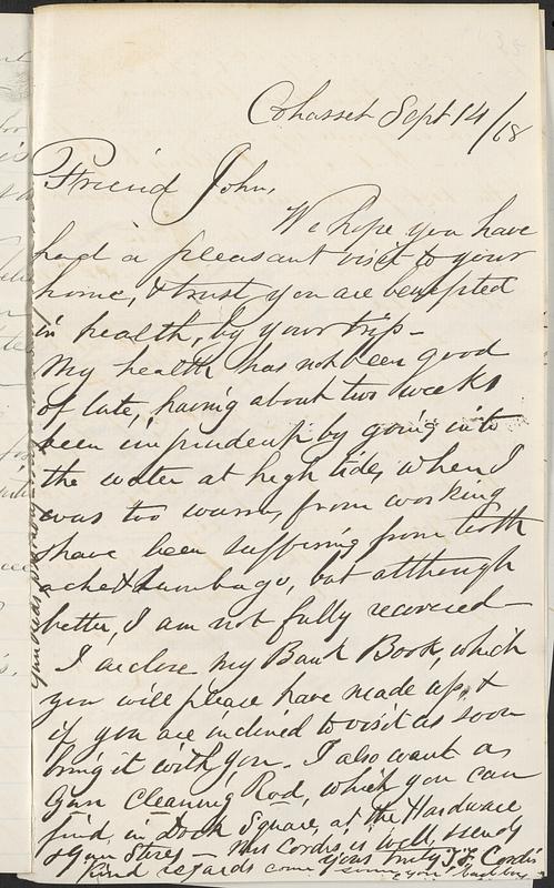 Letter from Thomas F. Cordis to John D. Long, September 14, 1868 ...
