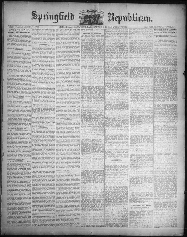 Springfield Weekly Republican. January 04, 1912 - Digital Commonwealth