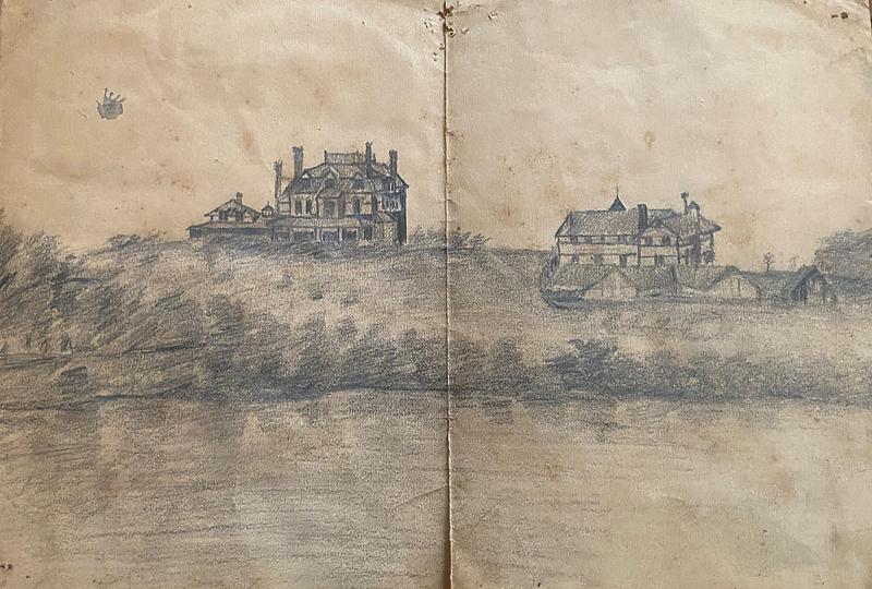 Drawing of Sandyside, residence of the Simpkins family, Yarmouth Port ...