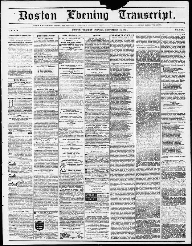Boston Evening Transcript. September 12, 1854 - Digital Commonwealth