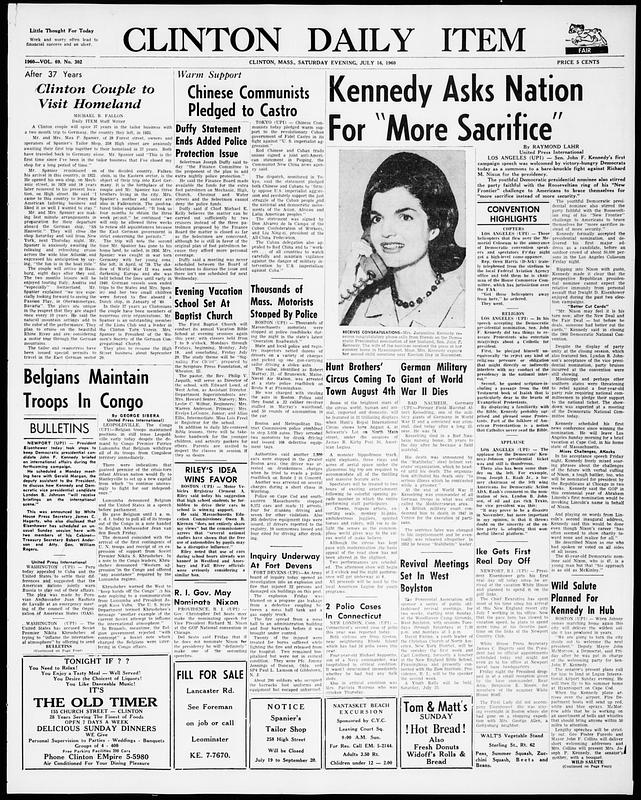 Clinton Daily Item. July 16, 1960 - Digital Commonwealth
