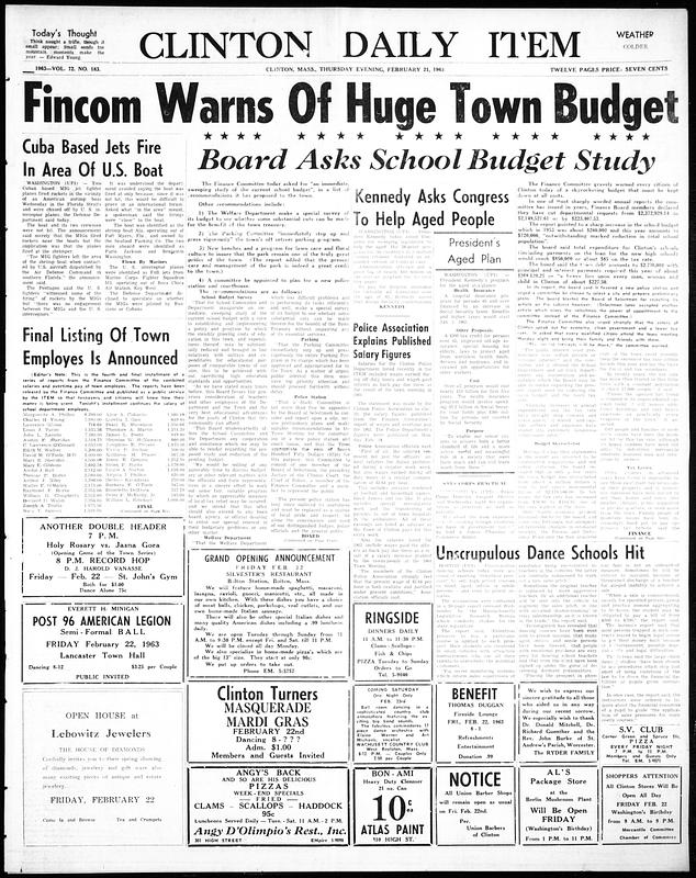 Clinton Daily Item. February 21, 1963 - Digital Commonwealth