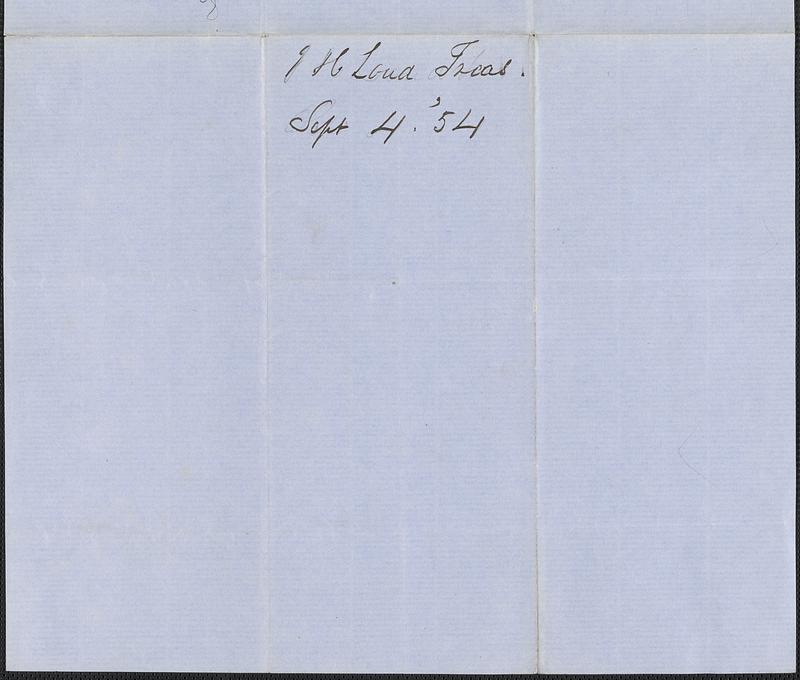 Jacob H. Loud to E. Bradbury, 4 September 1854 - Digital Commonwealth