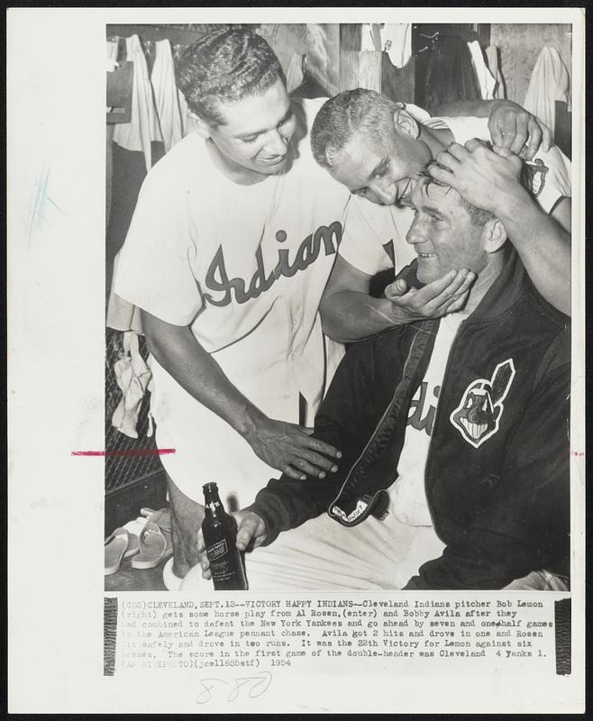 Victory Happy Indians-- Cleveland Indians pitcher Bob Lemon (right ...